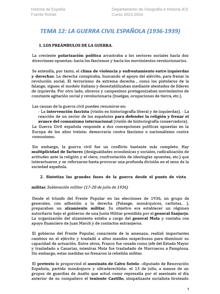 Guerra Civil Española: Causas y Fases | PDF | Francisco franco | guerra ...