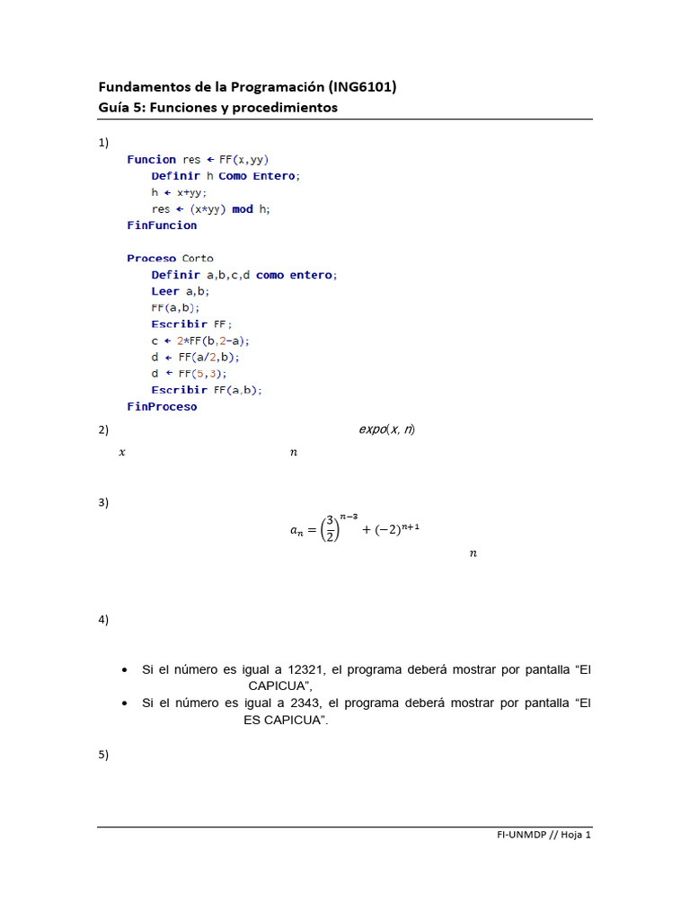 Fundamentos de La Programacion Con PSeint - Ejercicio 5 | PDF | Entero | Función (Matemáticas)
