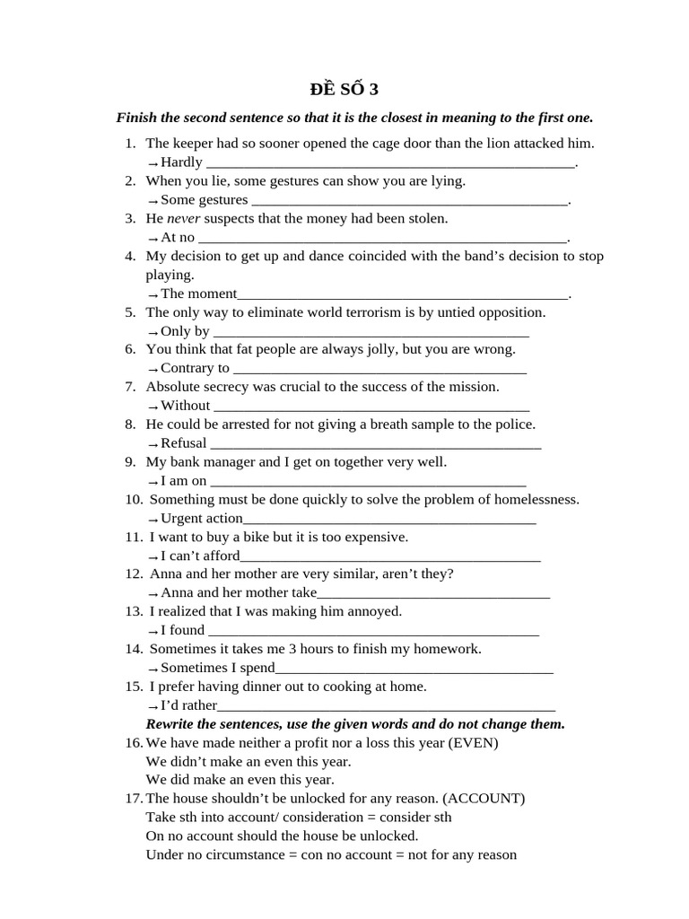 ĐỀ SỐ 3 -rewrite-word-forms-and-correcting-sentences | PDF