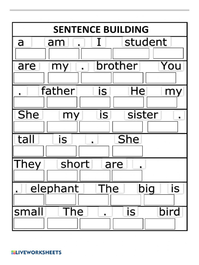 Sentence Building 2 Worksheet | PDF