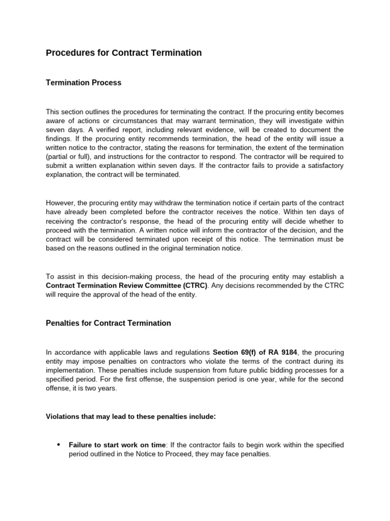 Procedures For Contract Termination | PDF | Breach Of Contract | Common Law