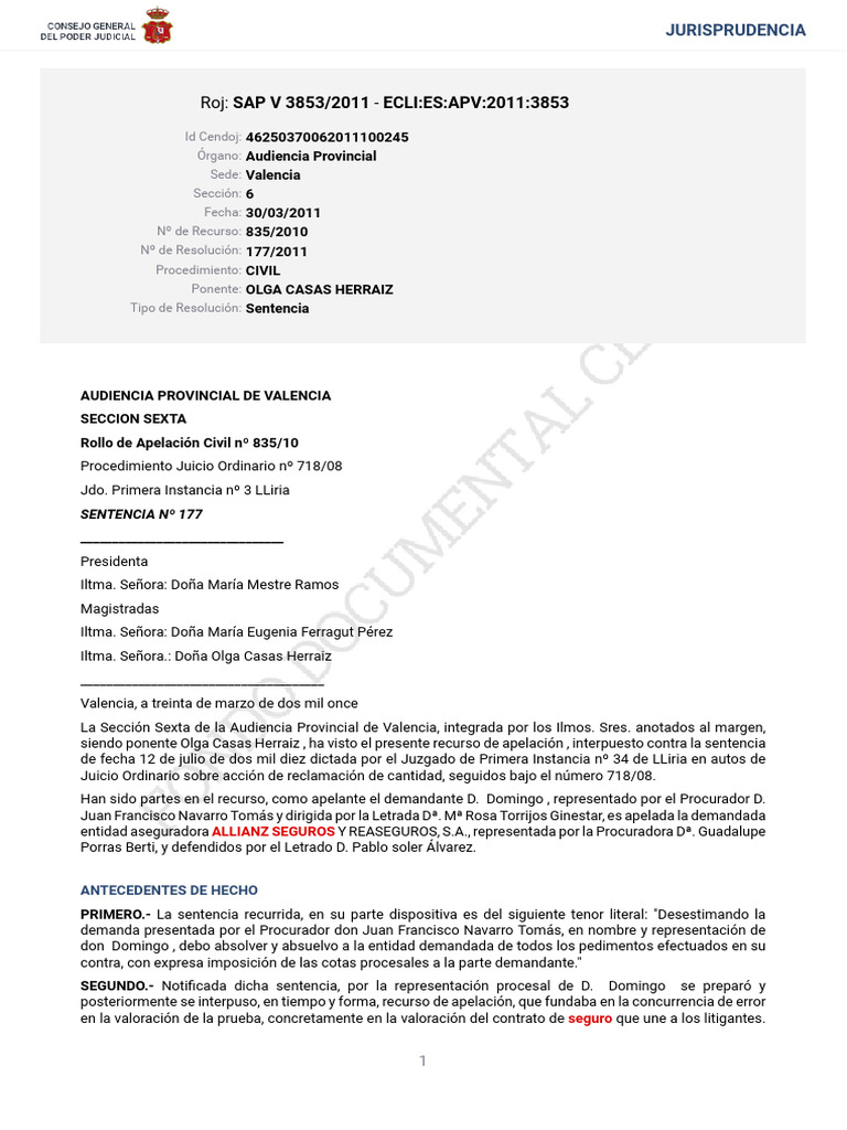 Sap V 3853 2011 | PDF | Póliza de seguros