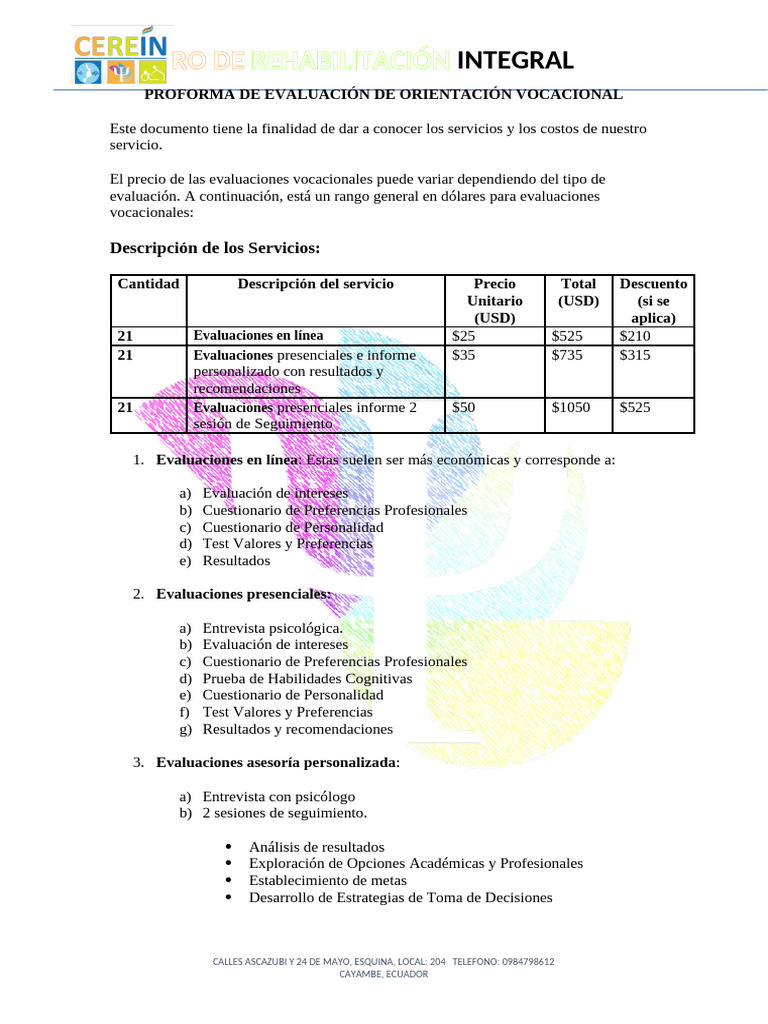 Proforma de Evaluación de Orientación Vocacional | PDF