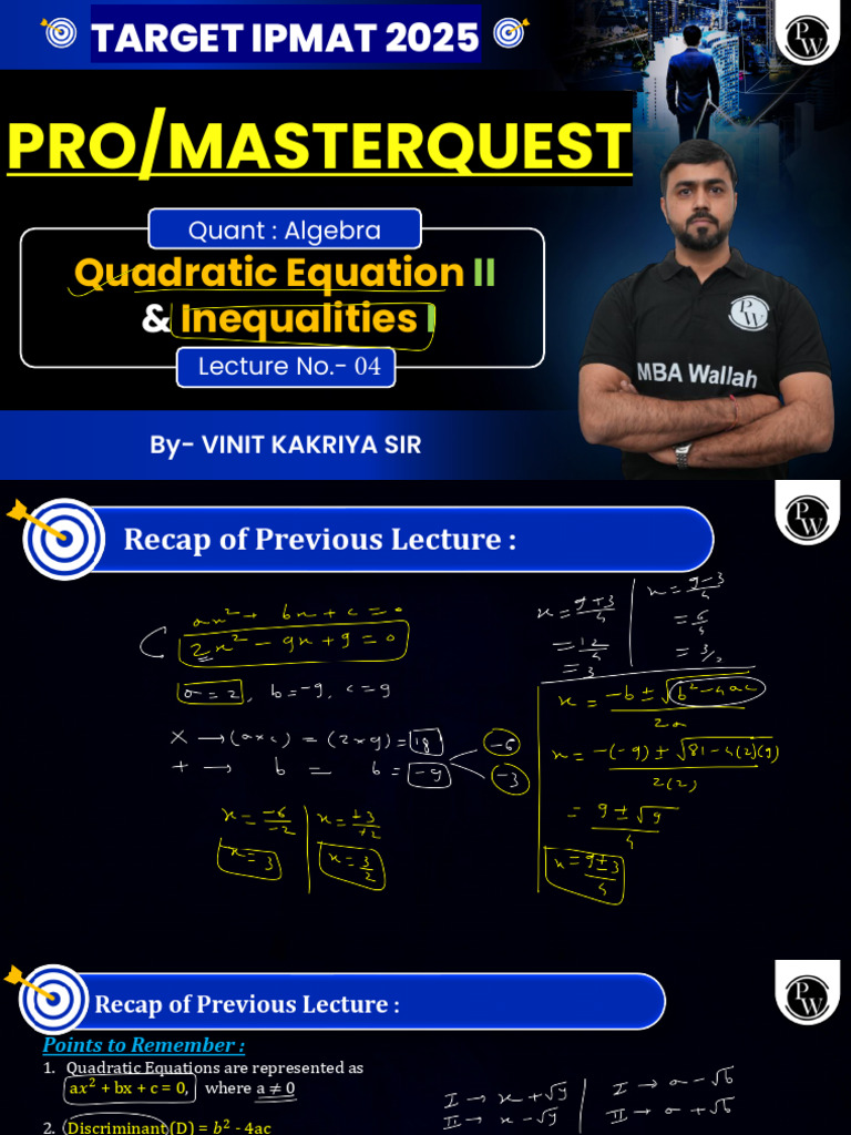 Algebra 04 - Class Notes - IPMAT Pro 2025 | PDF | Equations | Algebra