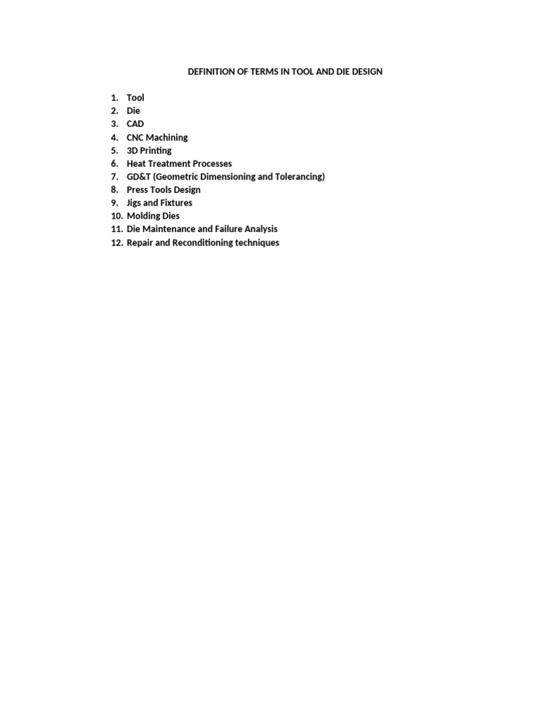 Definition of Terms in Tool and Die Design | PDF