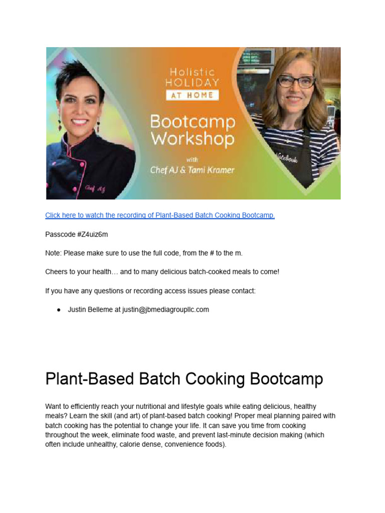 Chef AJ & Tami Kramer - Bootcamp Food Prep From Justin Belleme | PDF ...