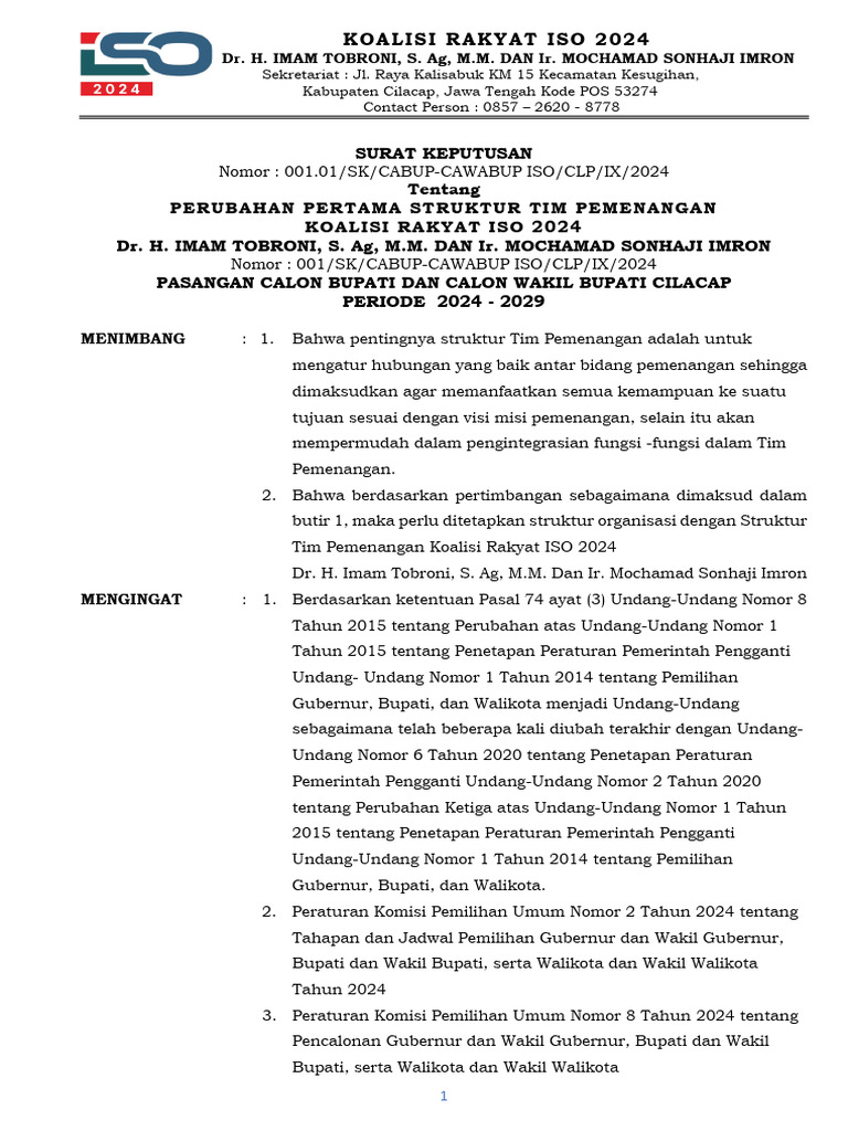 Struktur Tim Pemenangan ISO 2024 | PDF