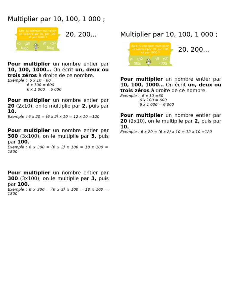 Multiplier par 10, 100, 1000 : Guide | PDF