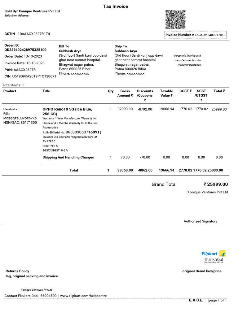 Oppo Reno 10 5g Recipt | PDF | Government Finances | Payments