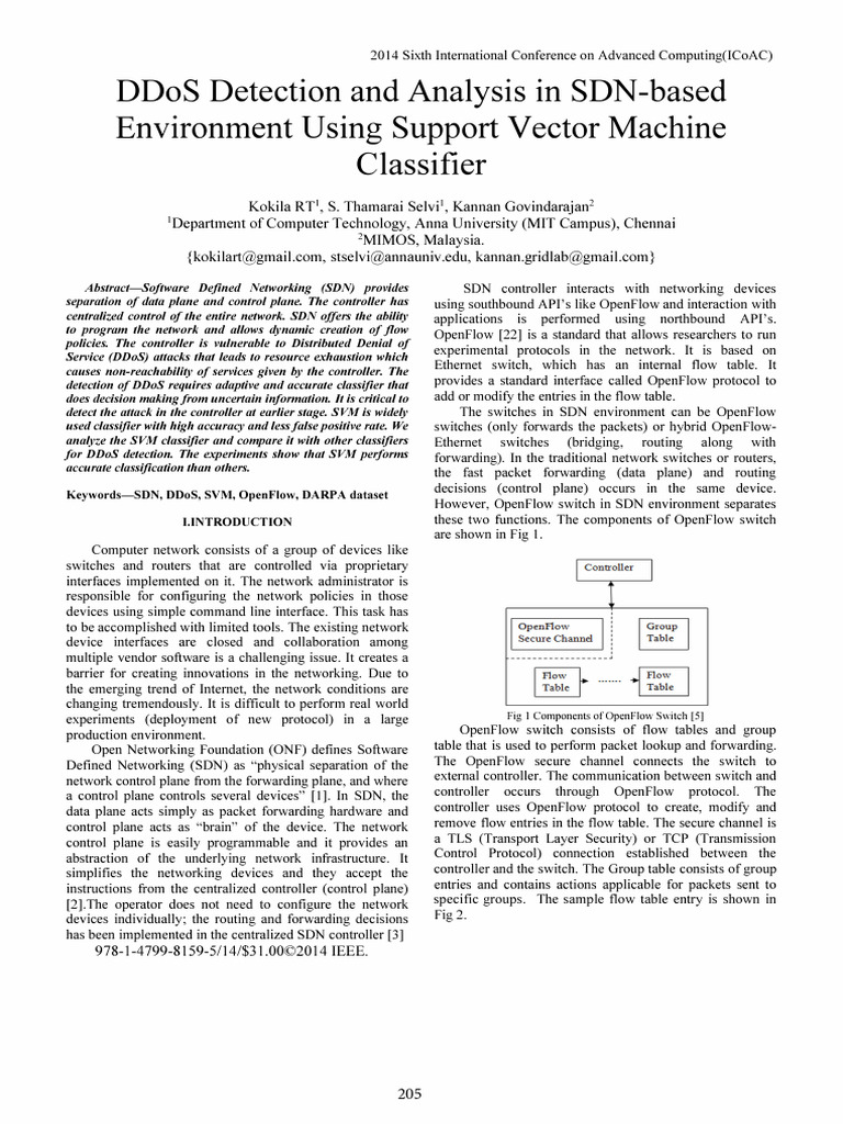Ddos Detection And Analysis In Sdn Based Environment Using Support Vector Machine Classifier