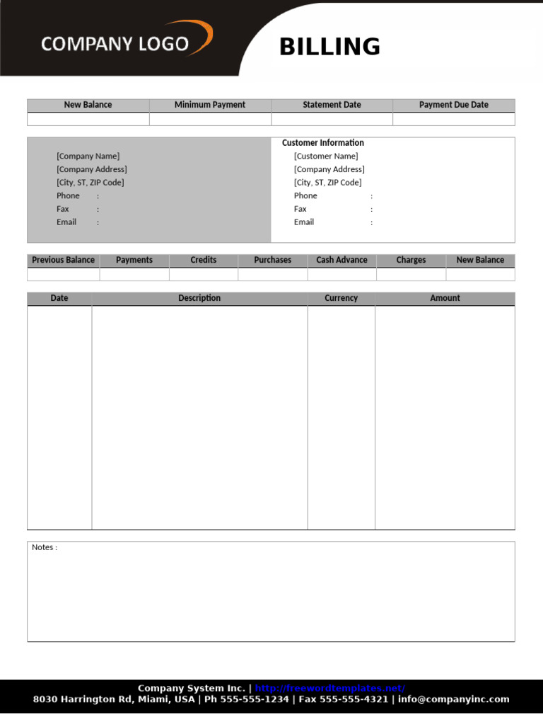 Blank Editable Billing Statement | PDF