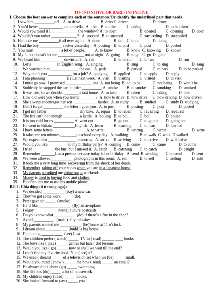 BAI TAP UNIT 1 | PDF