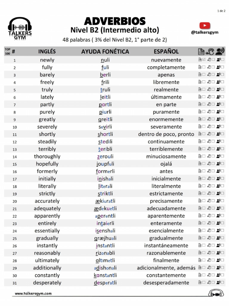 Adverbios B2 Lista 1 | PDF | Sintaxis | Semántica