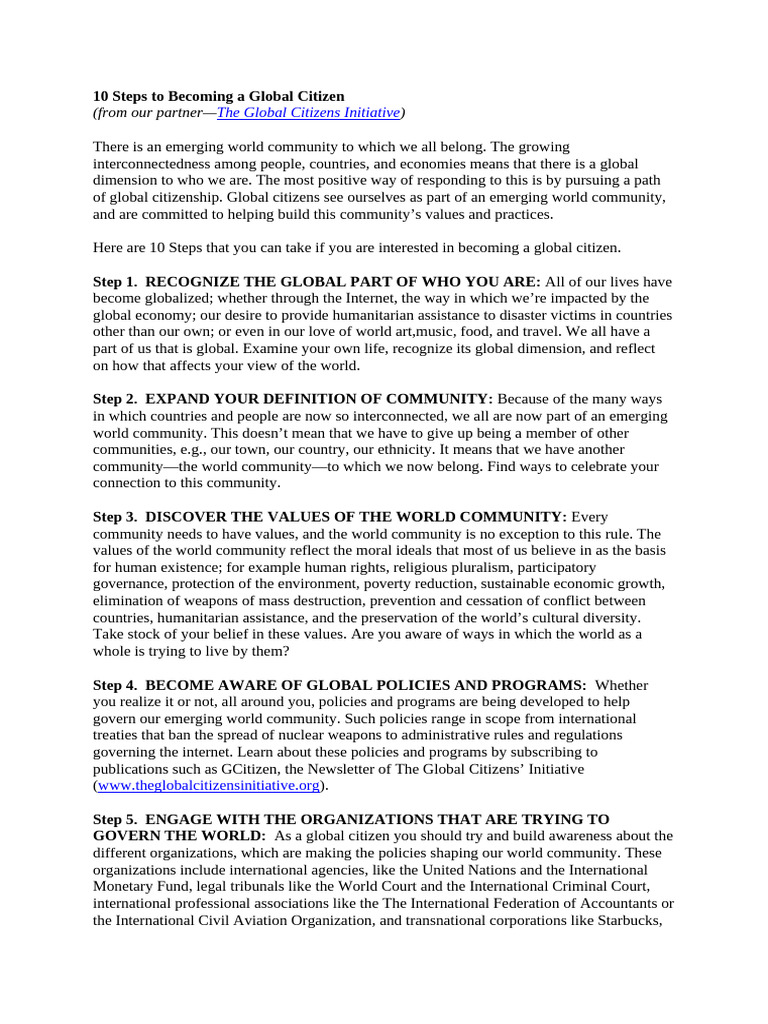 10 Steps To Becoming A Global Citizen | PDF | Community | Social Psychology