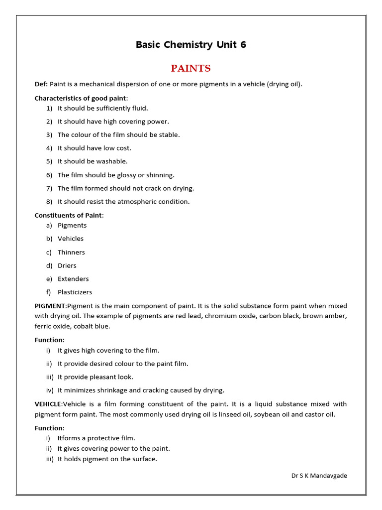 Chemistry of Paints, Varnishes, and Insulators | PDF | Polymers | Paint