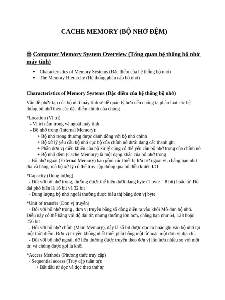 Cache Memory (Bộ Nhớ Đệm) : Computer Memory System Overview (Tổng quan hệ thống bộ nhớ máy tính ...
