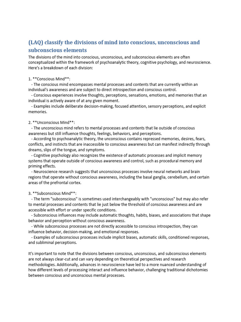 Basic Psychology | PDF | Unconscious Mind | Emotions