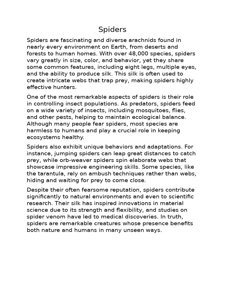 Spiders: Diverse Arachnids & Ecological Role | PDF | Science & Mathematics