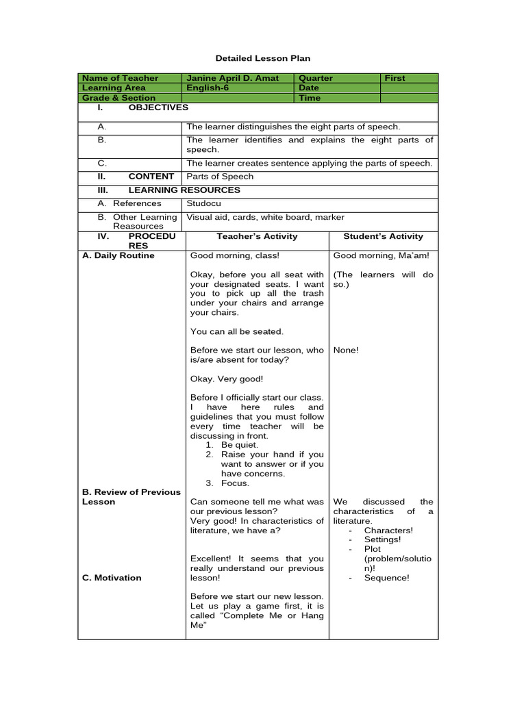 english lesson plan | PDF | Adverb | Part Of Speech
