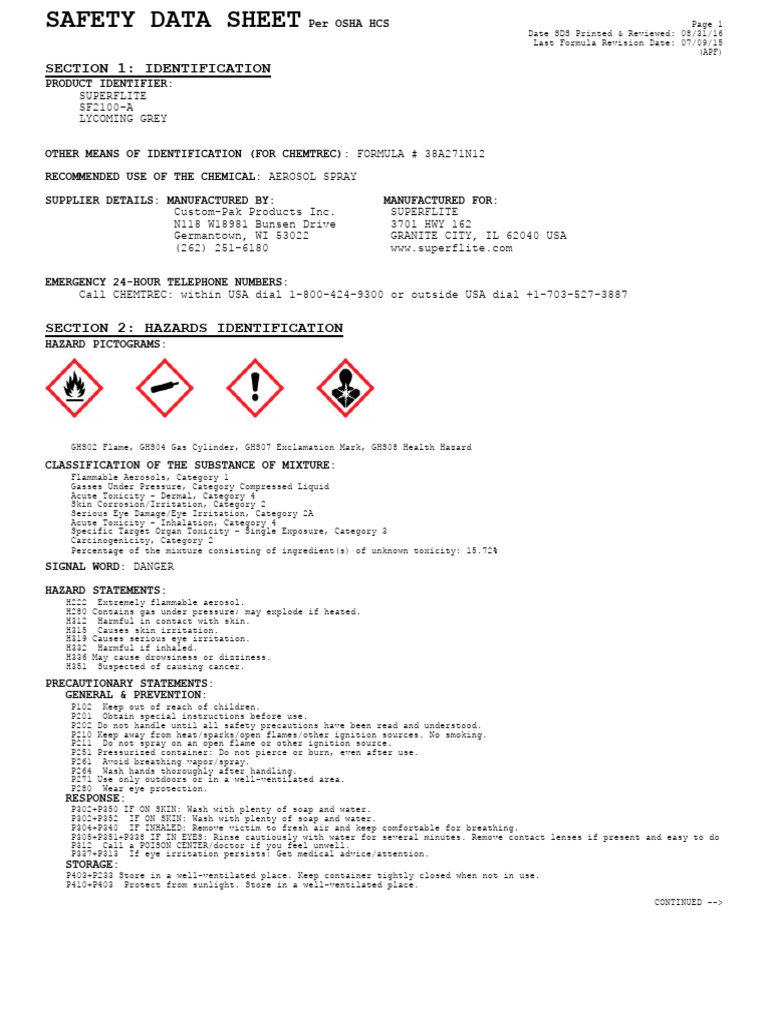 Superflite Sf2100-A Lycoming Grey 0003 | PDF | Toxicity | Dangerous Goods