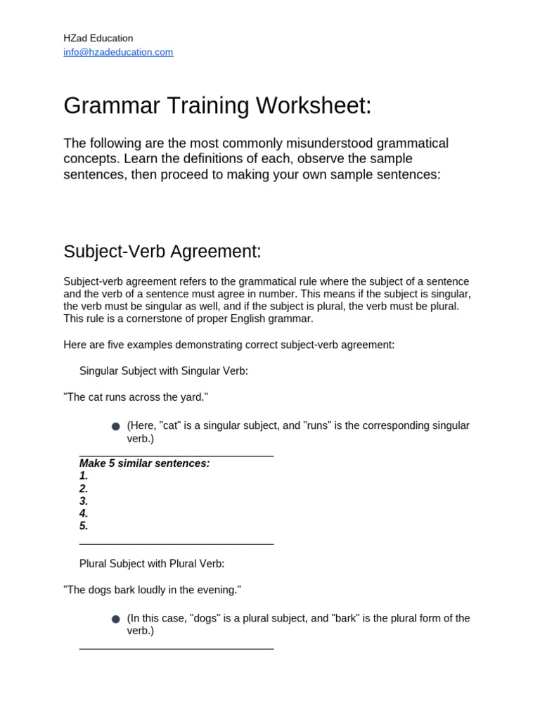 Essential Grammar Training Worksheet | PDF | Grammatical Number ...