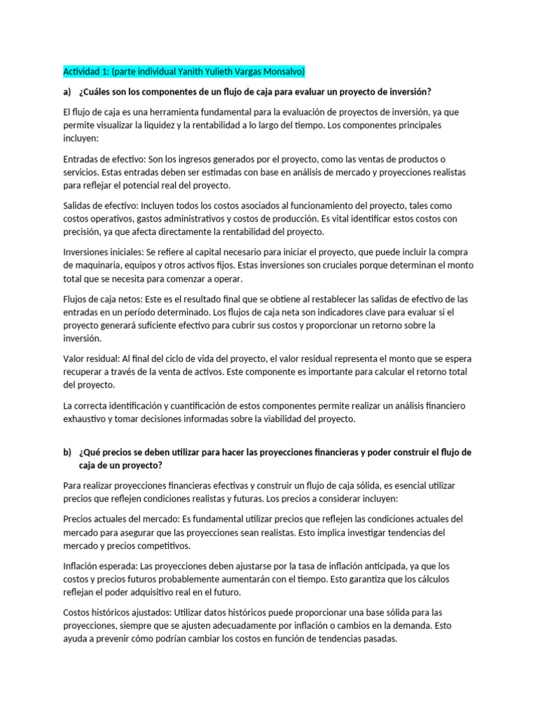 Yanith - Actividad 1 | PDF | Capital de trabajo | Inflación