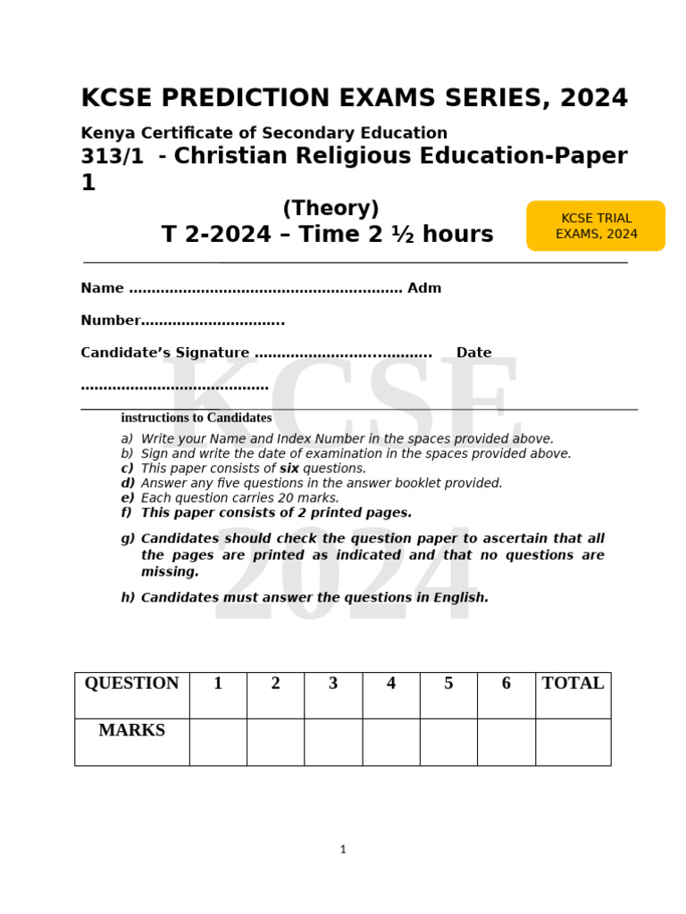 Christian Religious Education Paper 1 | PDF | Jeremiah | Covenant ...