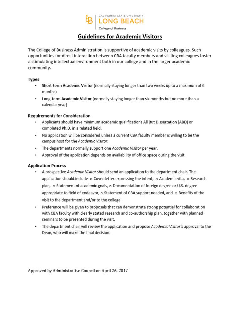 COB AC GuidelinesforAcademicVisitors2017 | PDF
