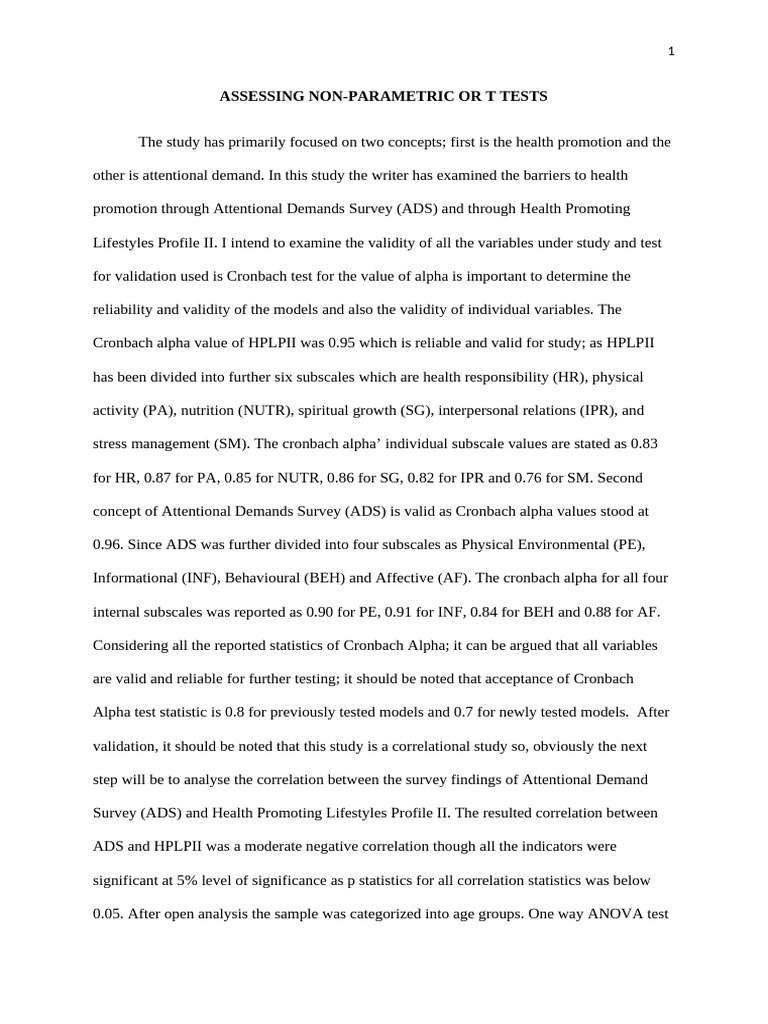 Assessment of Non-Parametric T-Test | PDF | Level Of Measurement ...