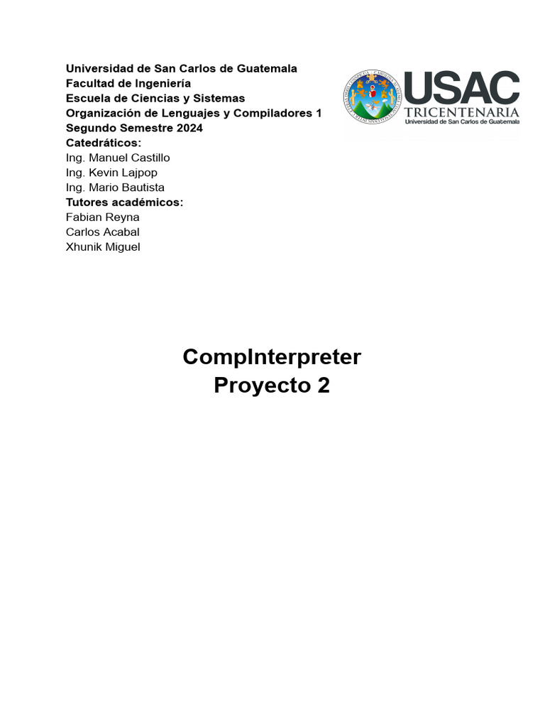 OLC1 Proyecto2 - 2S2024 | PDF | División (Matemáticas) | Lenguaje de programación