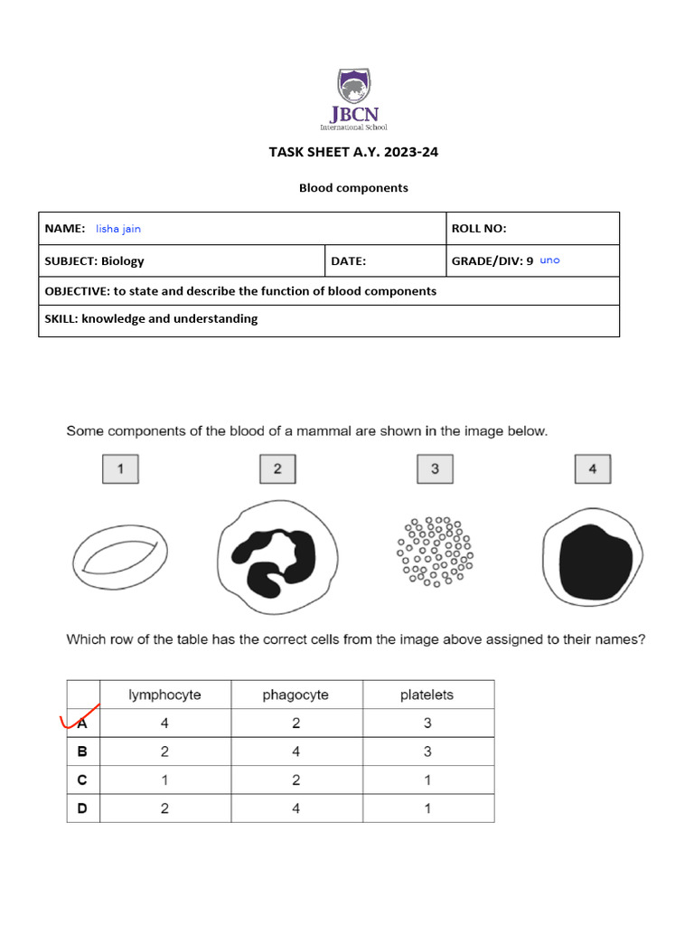 Biology Task Sheet for Grade 9 | PDF