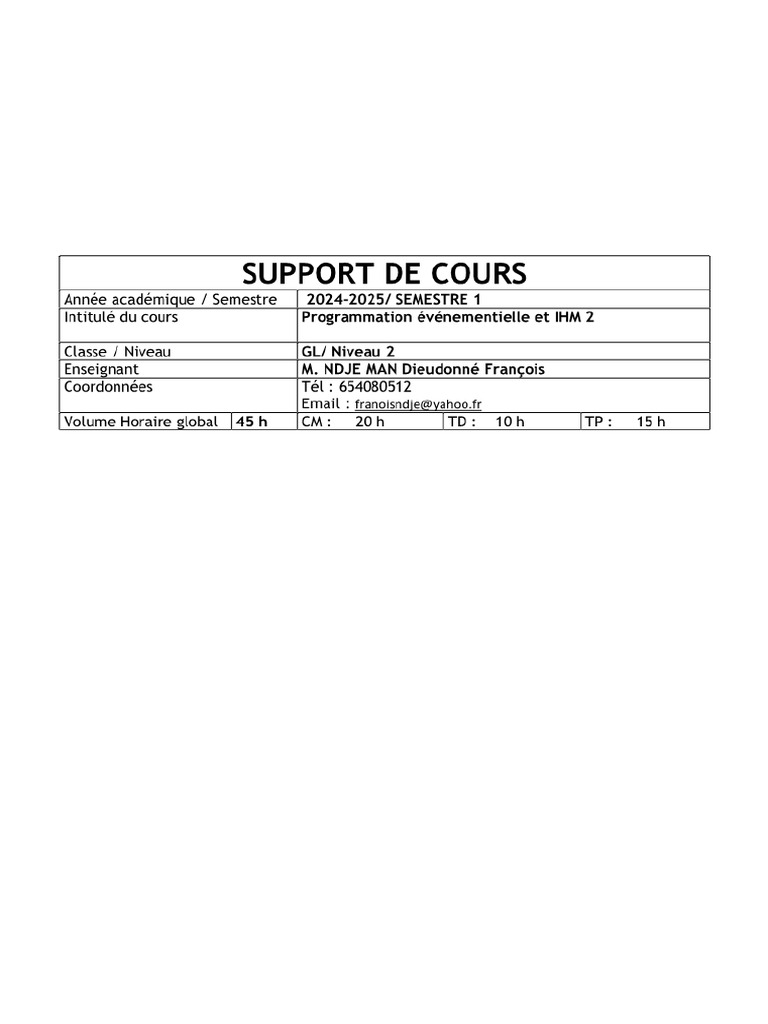Support de Cours Programmation Événementielle Et IHM 2 - 1 | PDF