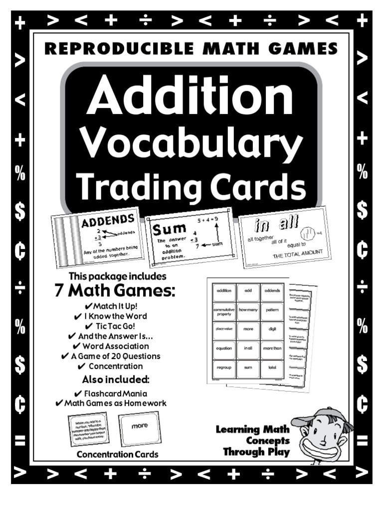 Addition Vocabulary Cards | Vocabulary | Notation
