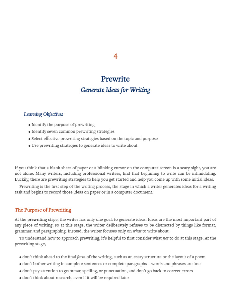 Chapter 4. Prewrite - Generate Ideas For Writing - in - Read - Think ...