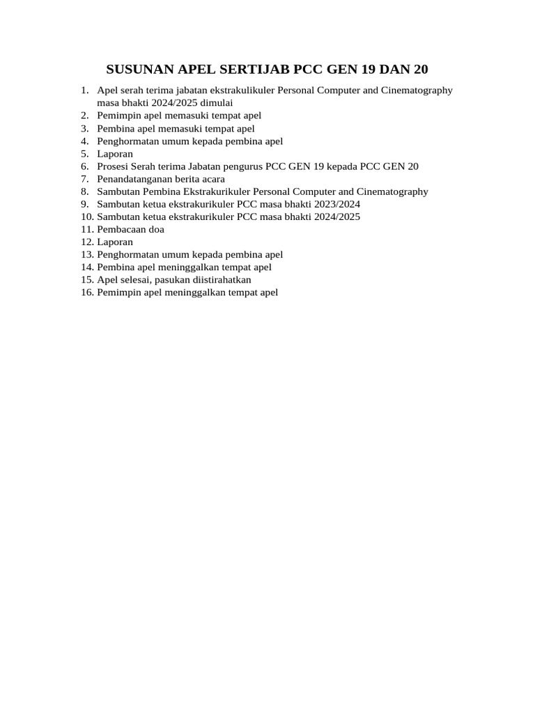 Protokol Sertijab Pcc-1 | PDF | Sains & Matematika