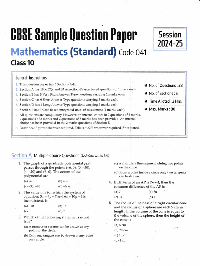 1-X (Maths) 2024 | PDF | Sphere | Circle