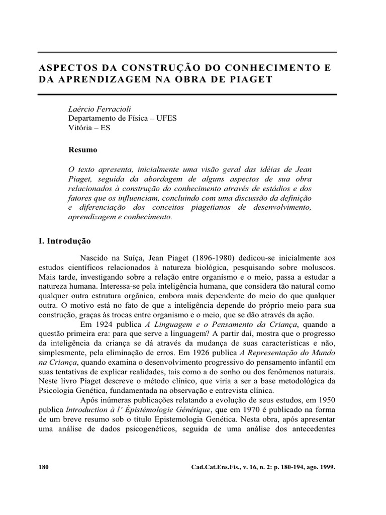 Ferracioli 1999 Aspectos Da Construção Do Conhecimento E Da