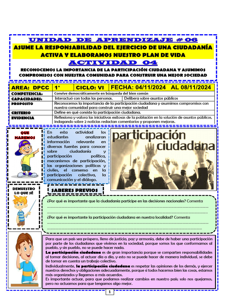 Actividad 4 DPCC 1° Unidad 6 | PDF | Participación pública | Corrupción política