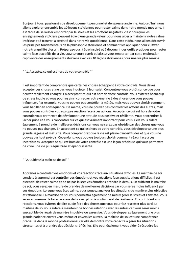 10 Leçons Stoïciennes pour Rester Calme | PDF | Reconnaissance | Méditation