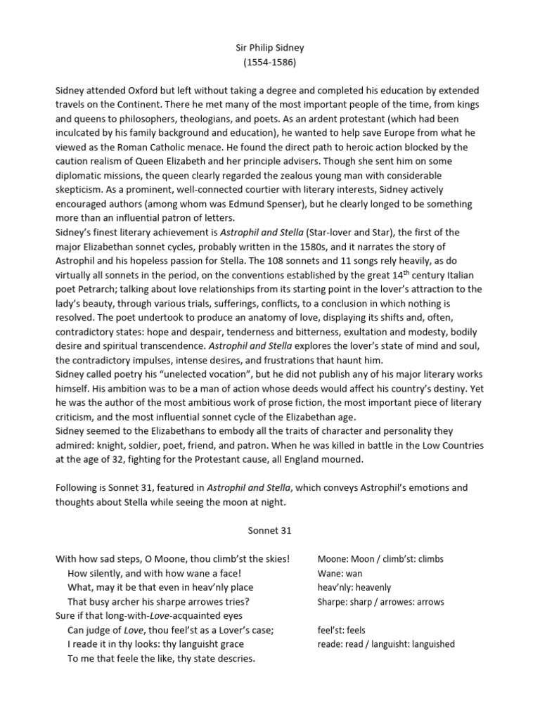 Sir Philip Sidney - 241031 - 153215 | PDF | Sonnets | Poetry