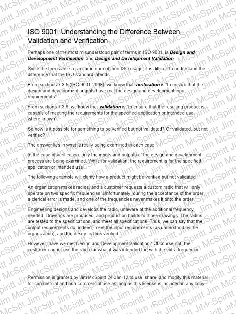 ISO 9001, Difference Validation Verification | PDF | Verification And Validation | Specification ...