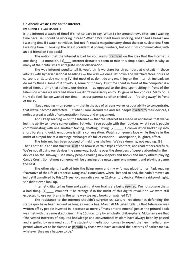 Go Ahead Waste Time On The Internet by Kenneth Goldsmith | PDF | Internet