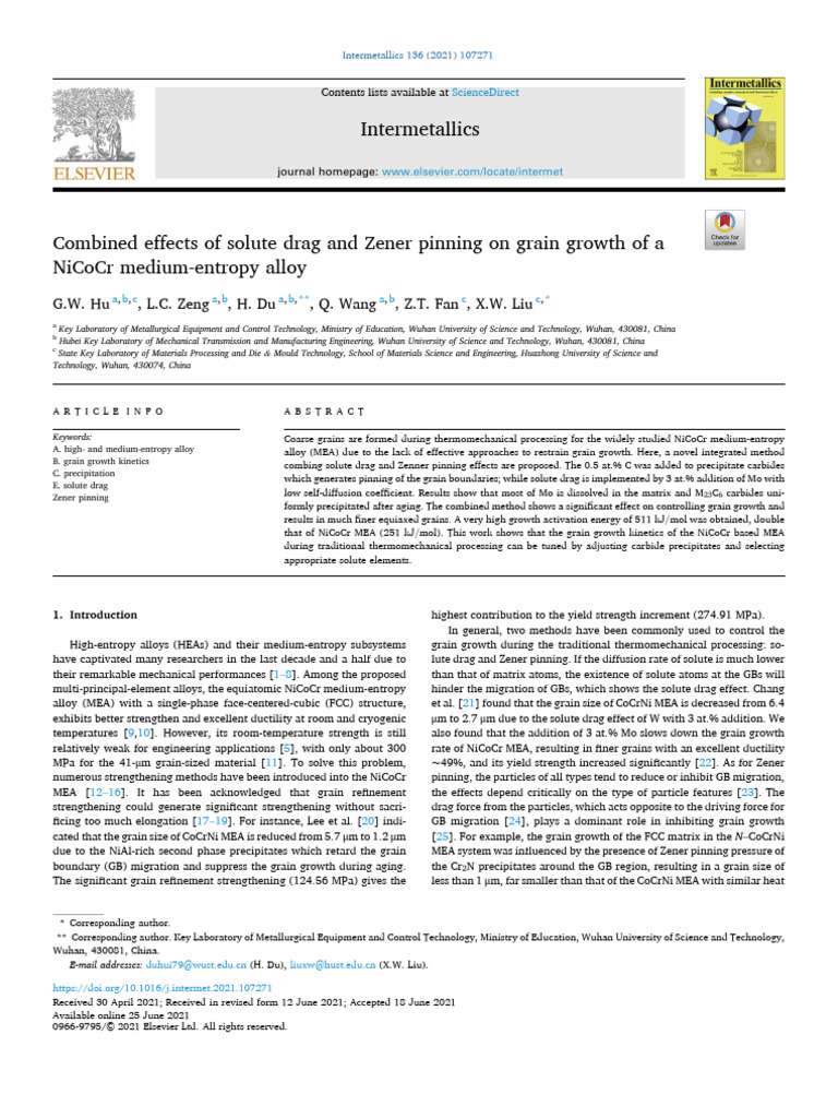 Combined Effects of Solute Drag and Zener Pinning On Grain Growth of A ...