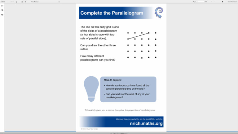 Nrich - Complete The Parallelogram | PDF