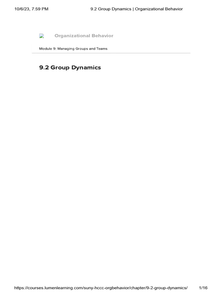 9.2 Group Dynamics - Organizational Behavior | PDF | Group Cohesiveness ...