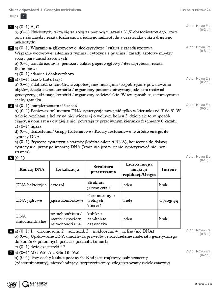 Genetyka Molekularna Klucz Odpowiedzi | PDF