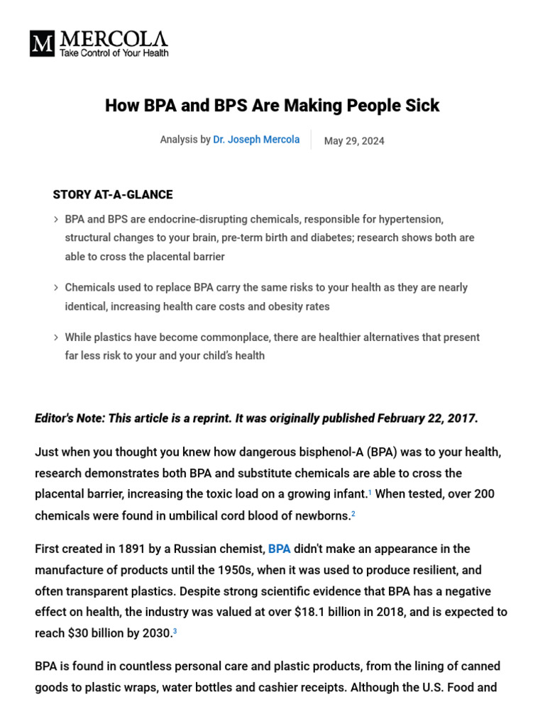 Bpa Bps Making People Sick PDF | PDF | Endocrine System | Medical ...