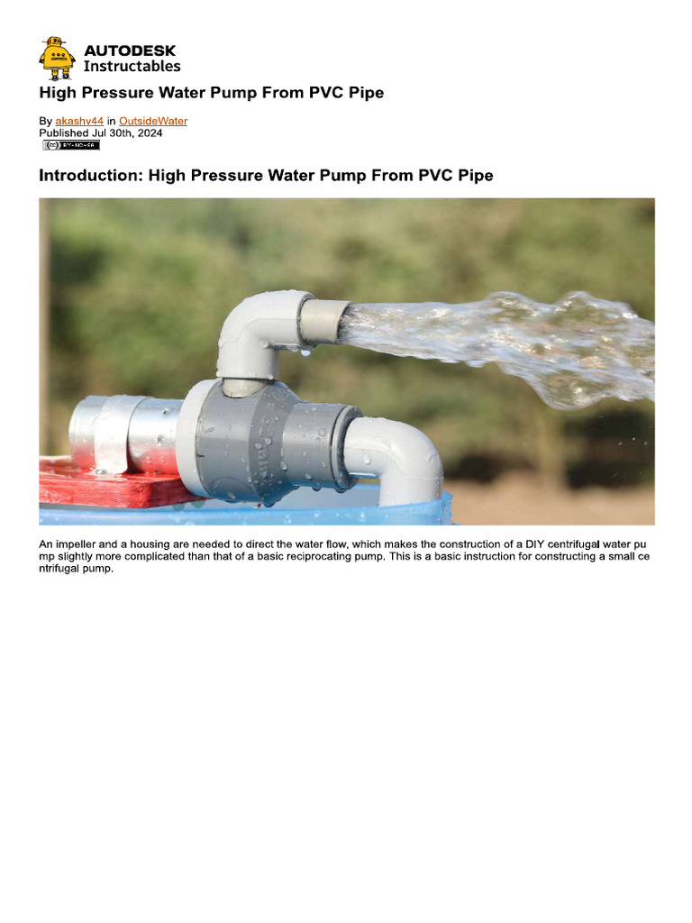 High Pressure Water Pump From PVC Pipe | PDF
