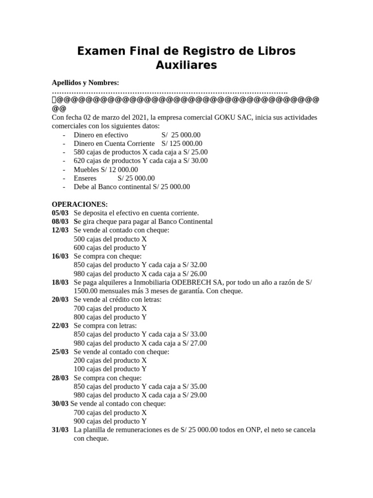 Examen Final de Registro de Libros Auxiliares | PDF