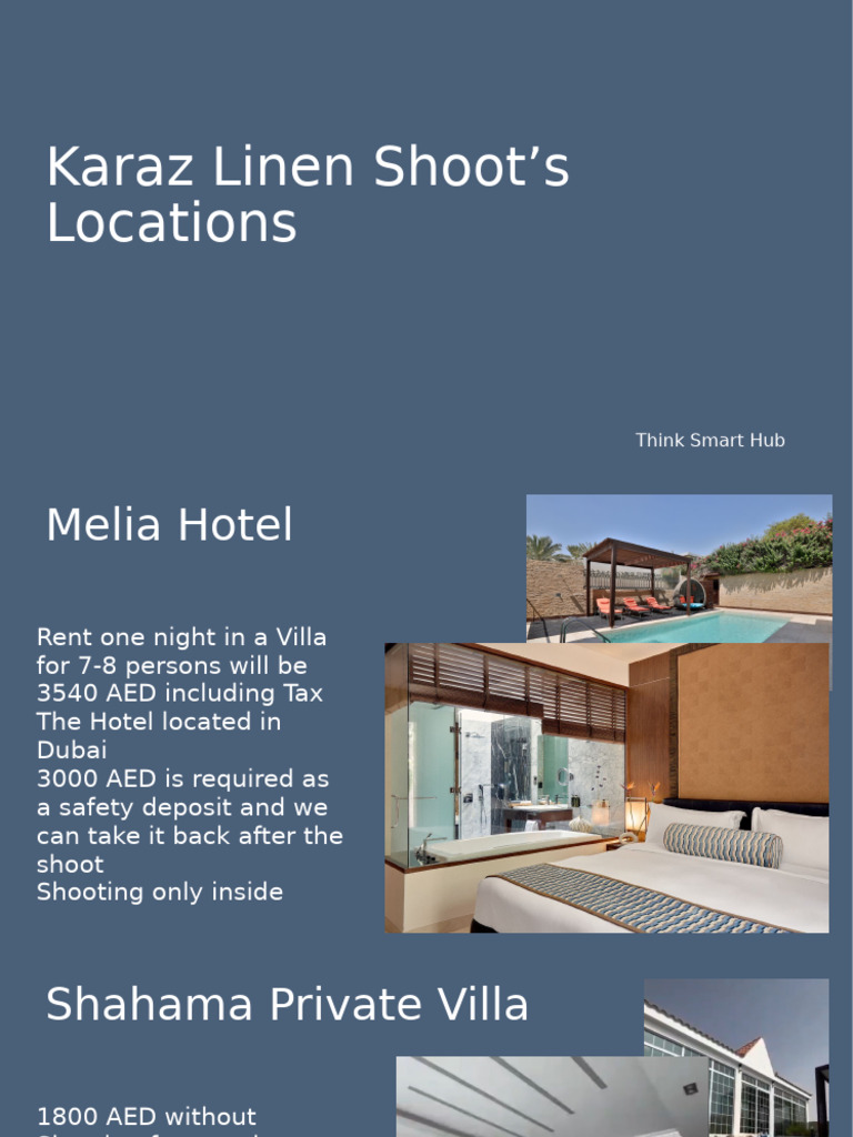 Karaz Linen Shoot's Locations: Think Smart Hub | PDF